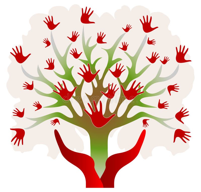 Tree with Hands in Red and Green Stock Vector - Illustration of ...