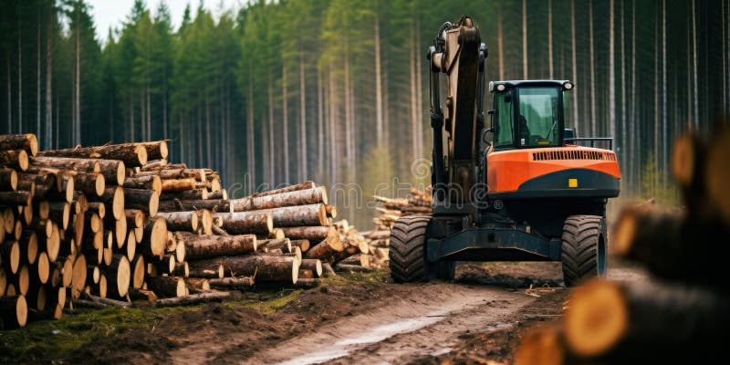 Tree Harvester Working in the Forest. Logging Industry Stock ...