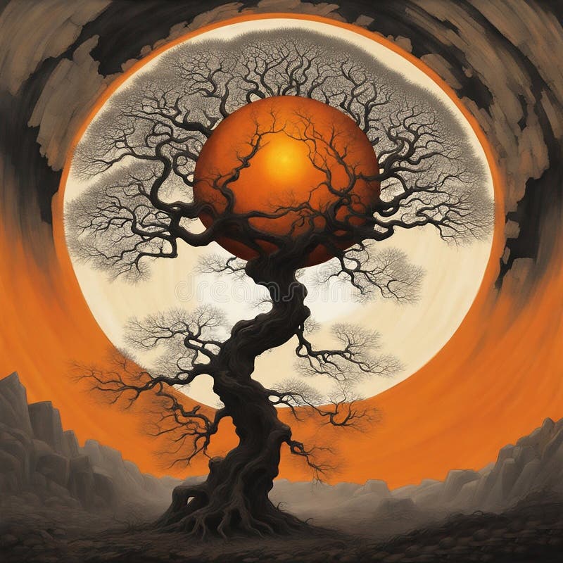 The Image Features a Stylized Image of a Tree Against a Large, Bright ...