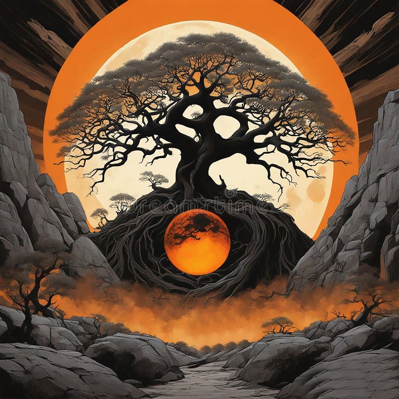 The Image Features a Stylized Image of a Tree Against a Large, Bright ...