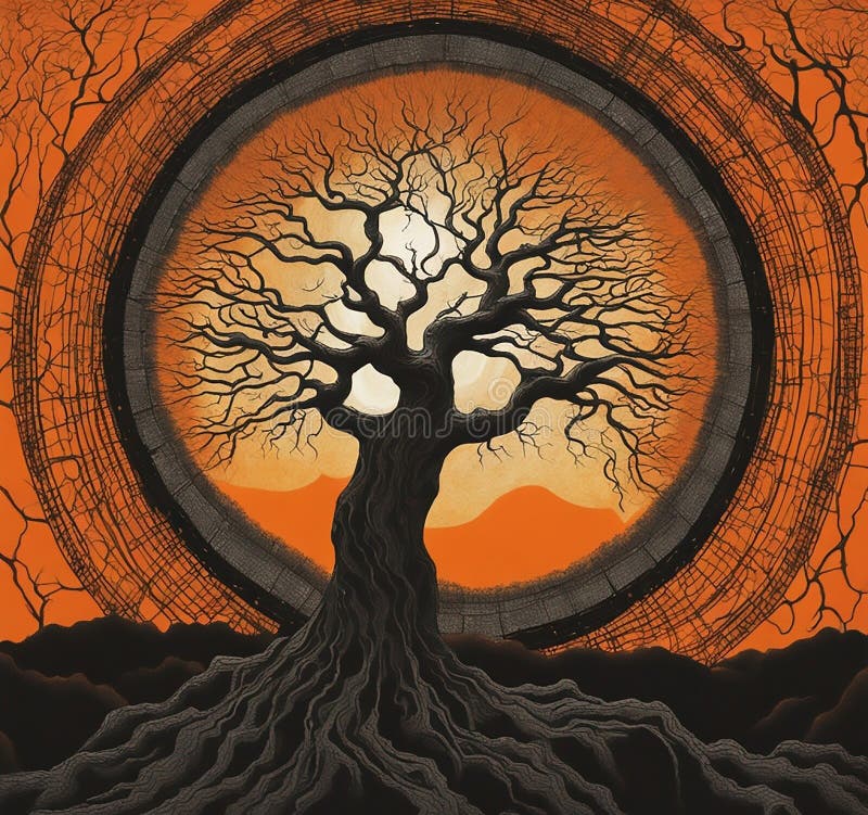 The Image Features a Stylized Image of a Tree Against a Large, Bright ...