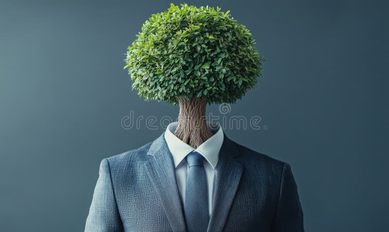 Tree-headed Businessman in Suit Symbolizing Environmental Consciousness ...