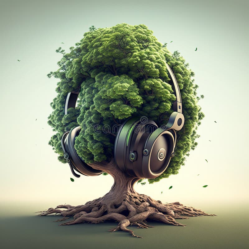 A Tree with Headphones Growing on it. Generative AI Stock Illustration ...
