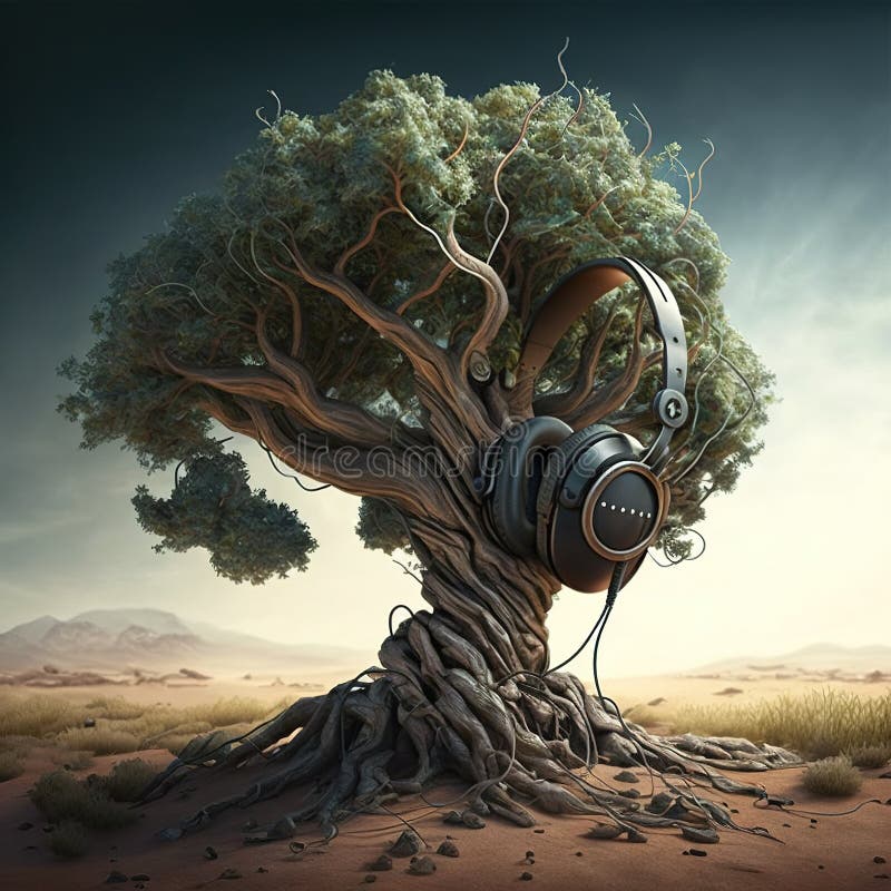 A Tree with Headphones Growing on it. Generative AI Stock Illustration ...