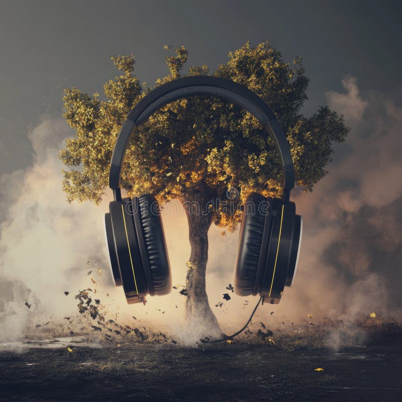 A Tree with Headphones Hanging from Its Branches Stock Image - Image of ...