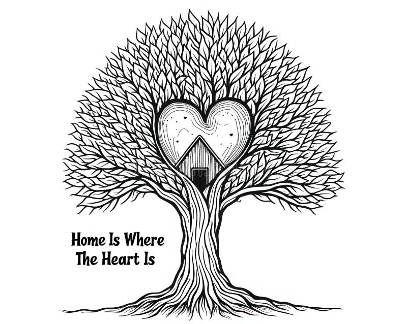 Tree Heart House with Inspirational Quote Design Stock Illustration ...