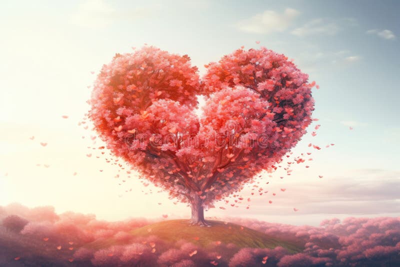 Tree in Heart Shape Delicate Background. Generative AI Stock ...