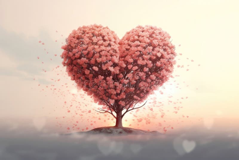 Tree in Heart Shape Delicate Background. Generative AI Stock ...