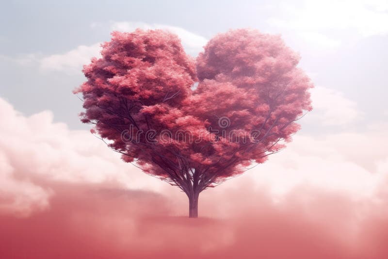 Tree in Heart Shape Delicate Background. Generative AI Stock ...