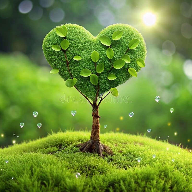 A Tree with Heart Shaped Green Leaves Growing Stock Illustration ...