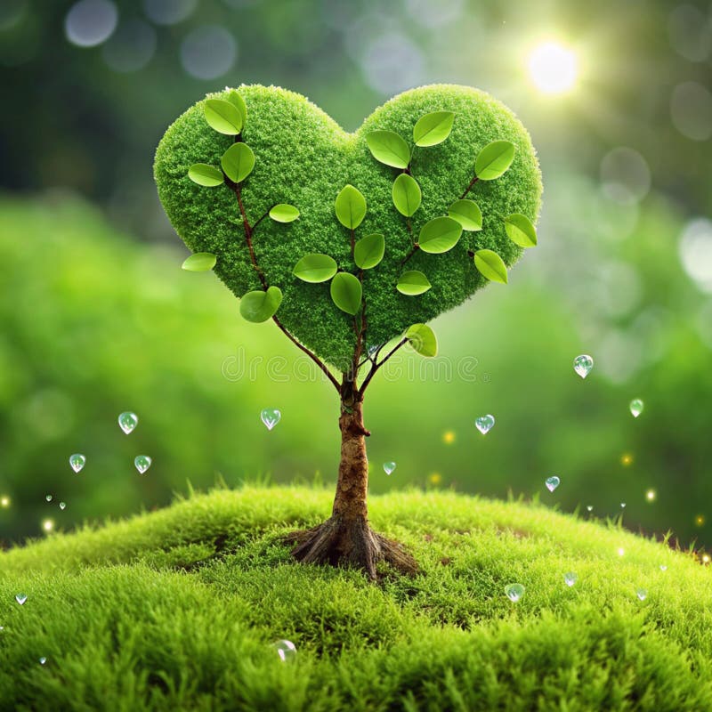 A Tree with Heart Shaped Green Leaves Growing Stock Illustration ...