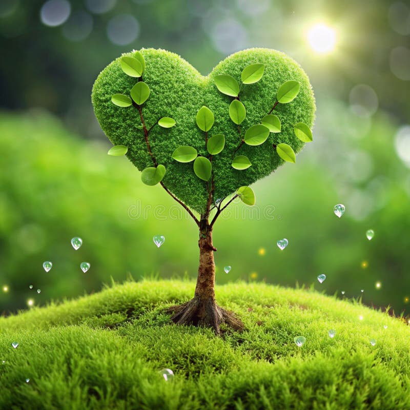 A Tree with Heart Shaped Green Leaves Growing Stock Illustration ...