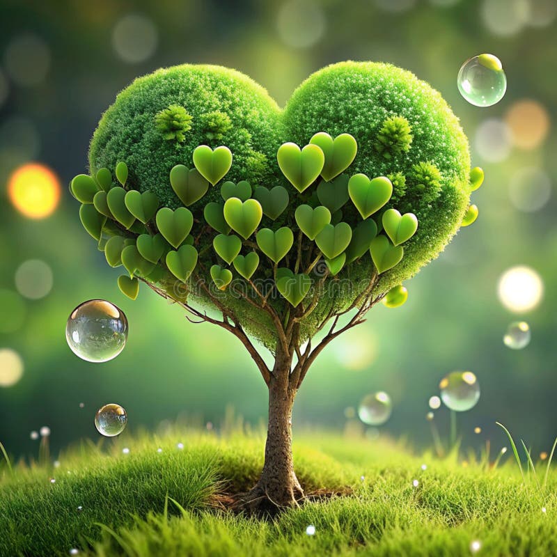 A Tree with Heart Shaped Green Leaves Growing Stock Illustration ...