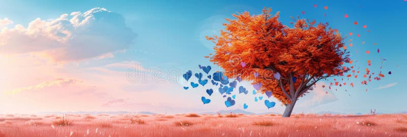 A Tree with a Heart on it is Surrounded by Pink Flowers and Butterflies ...