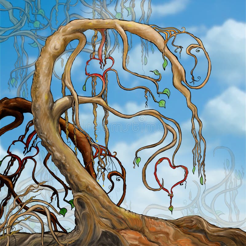Tree with Hearts in Branches Stock Illustration - Illustration of bends ...