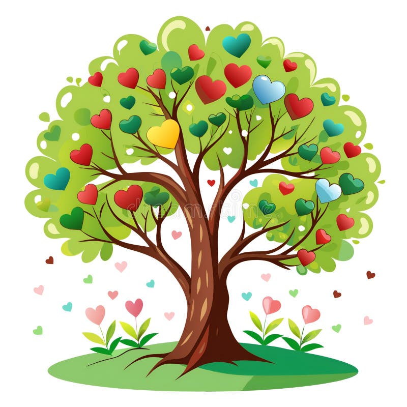 Tree with Hearts and Flowers Stock Illustration - Illustration of ...