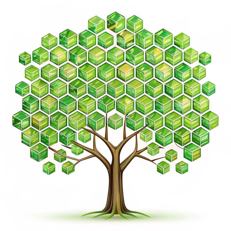 Geometric Tree with Hexagonal Leaves Stock Illustration - Illustration ...