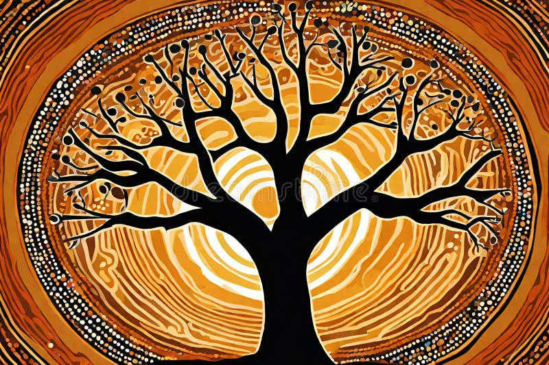 Tree on the Hill, Aboriginal Tree, Aboriginal Art Vector Painting with ...