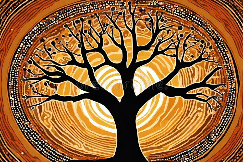 Tree on the Hill, Aboriginal Tree, Aboriginal Art Vector Painting with ...