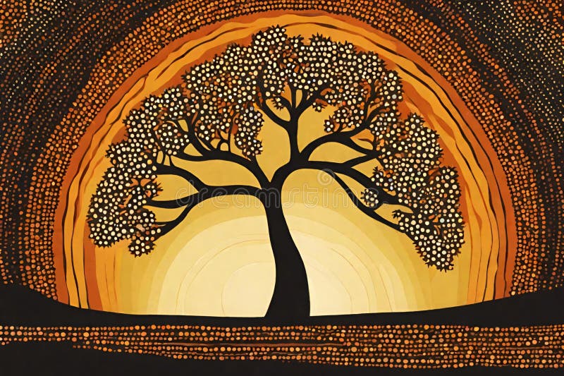 Tree on the Hill, Aboriginal Tree, Aboriginal Art Vector Painting with ...