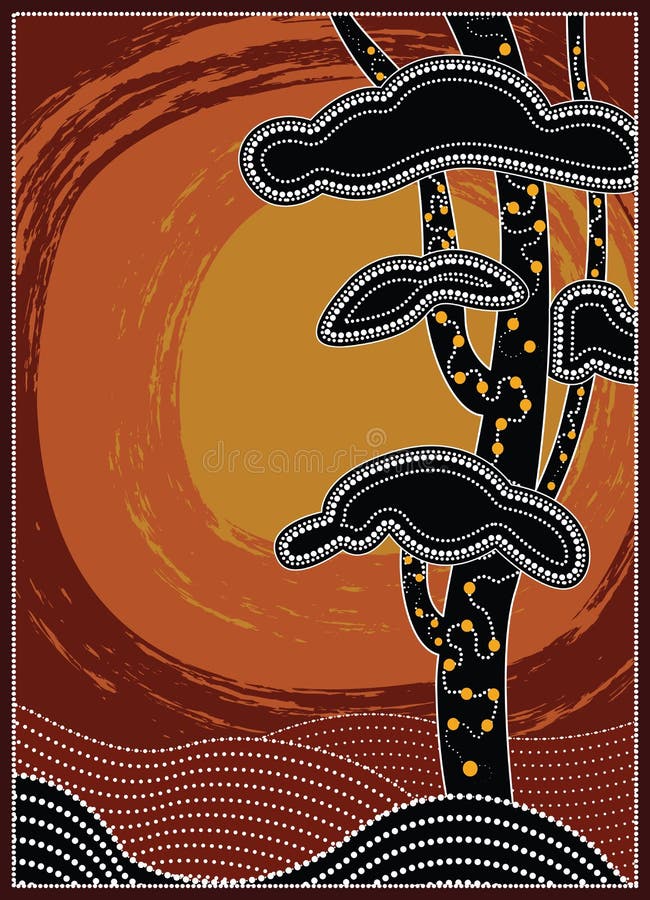 Tree on the Hill, Aboriginal Tree, Aboriginal Art Vector Painting with ...