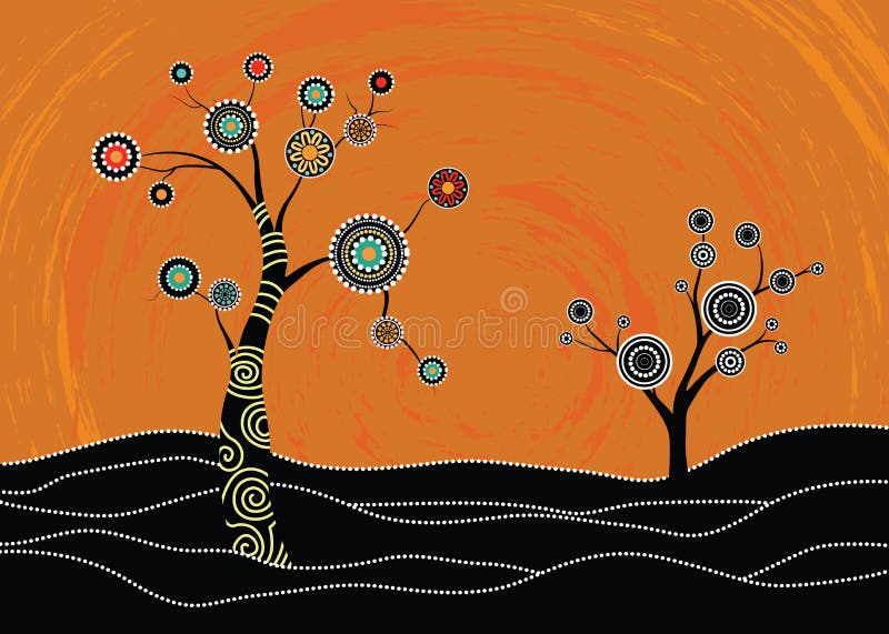 Tree on the Hill, Aboriginal Tree, Aboriginal Art Vector Painting with ...