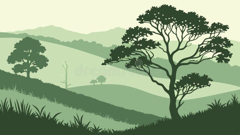 Tree on Hill Landscape Illustration Art, Vector Design Generative AI ...