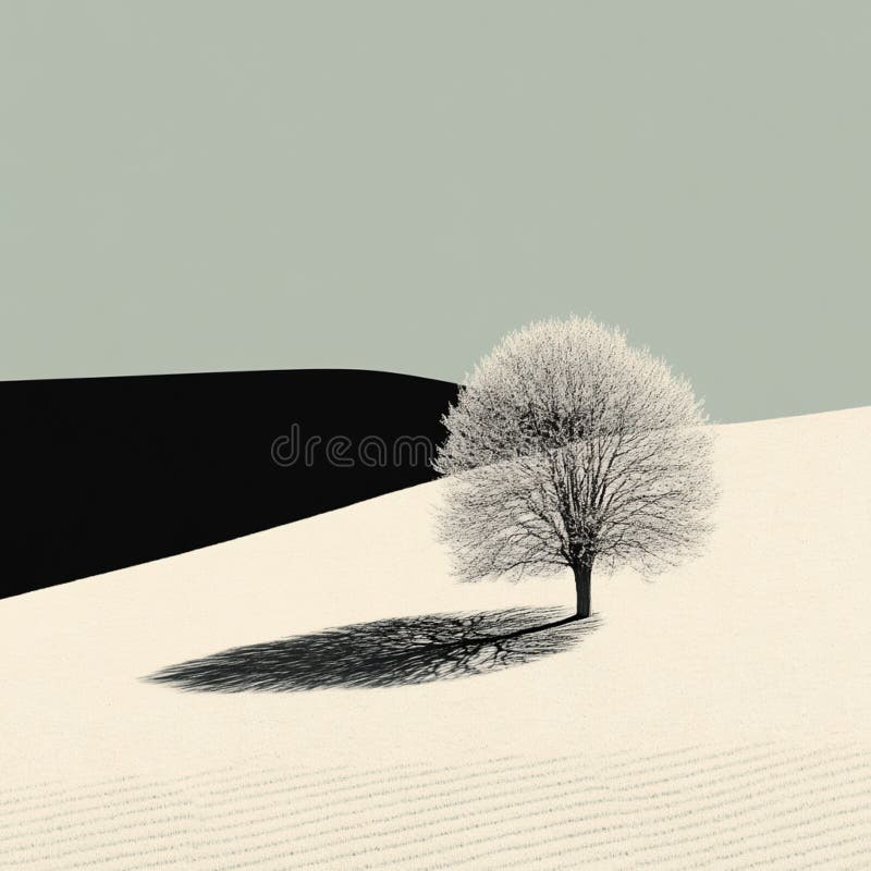 Tree on the Hill. Minimal Nature Concept. Stock Illustration ...