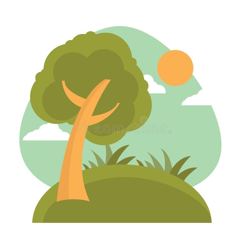 Tree on the Hill. Vector Illustration Decorative Design Stock Vector ...