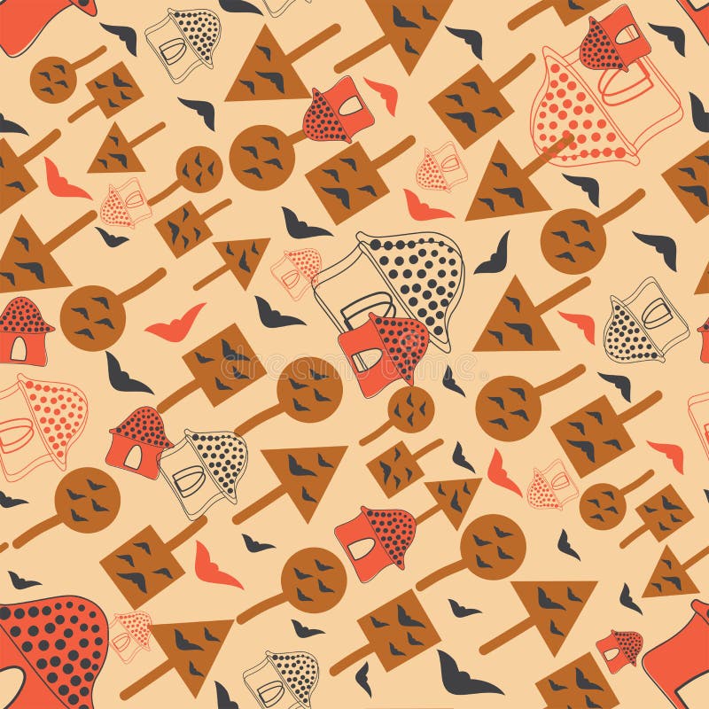 Orange Home Brown Tree Nature Seamless Pattern, Repeat Pattern, Surface ...