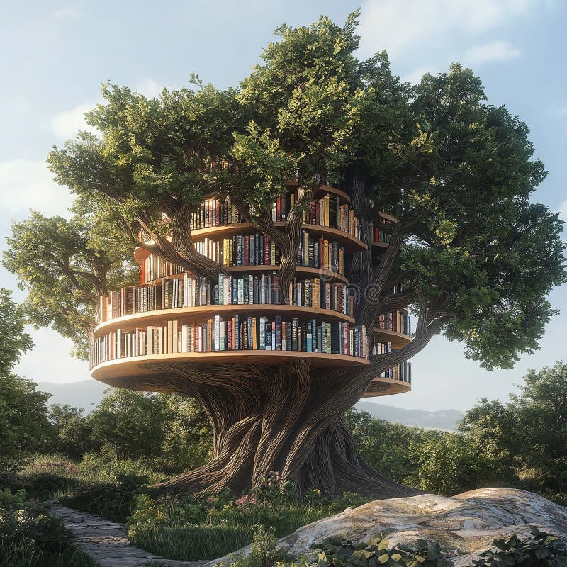 A Tree House Built into the Side of a Tree Stock Illustration ...