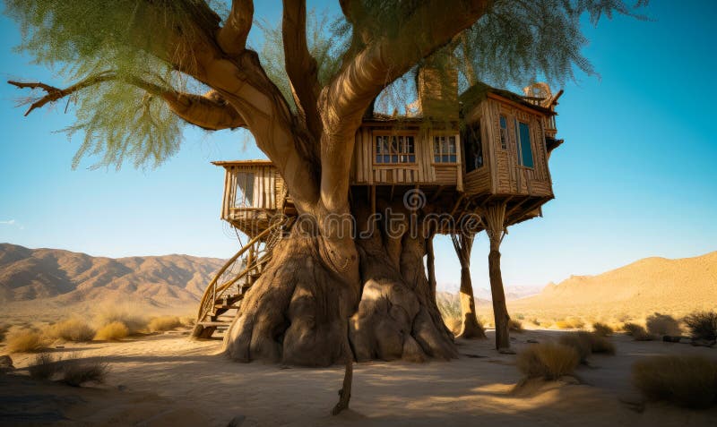 Tree House Built into the Trunk of a Tree in the Middle of the Desert ...