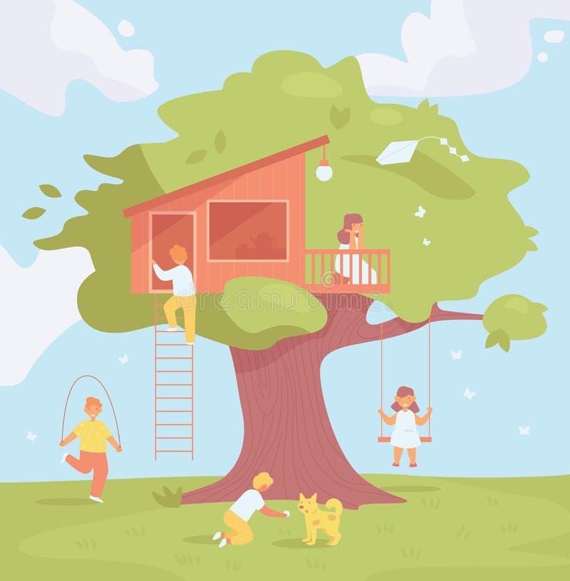 Tree House for Children Vector. Cartoon. Isolated Art. Flat Stock ...