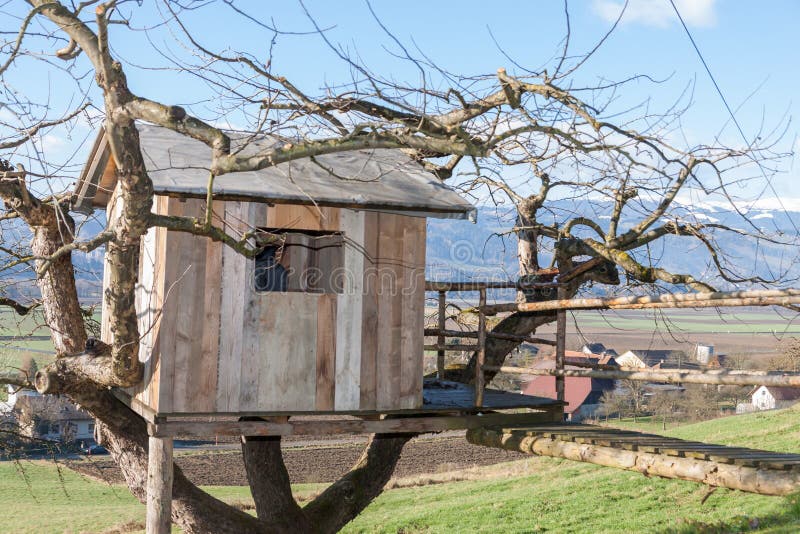 Tree House - Cottage - Farm Stock Image - Image of hiding, leisure ...