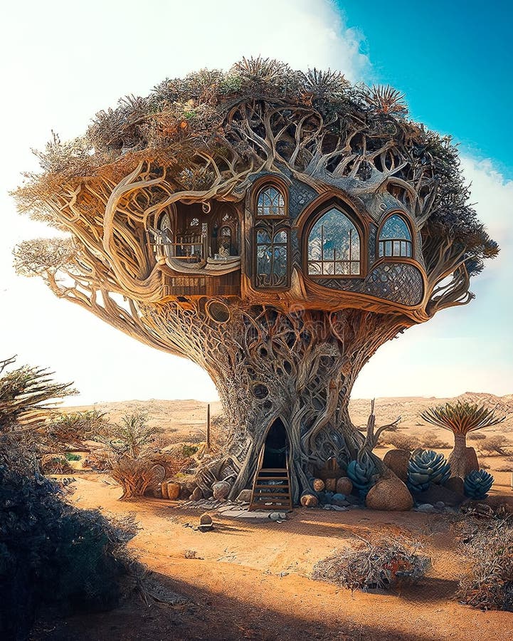 A tree house in the desert stock image. Image of sculpture - 270813453