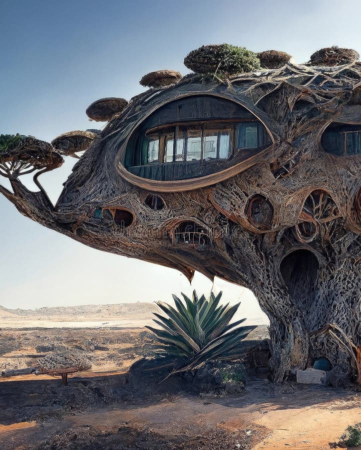 A tree house in the desert stock illustration. Illustration of branch ...