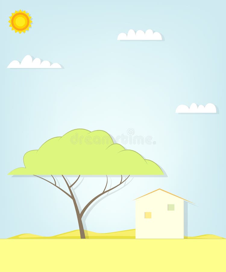 Tree and House in the Desert Stock Vector - Illustration of plant ...