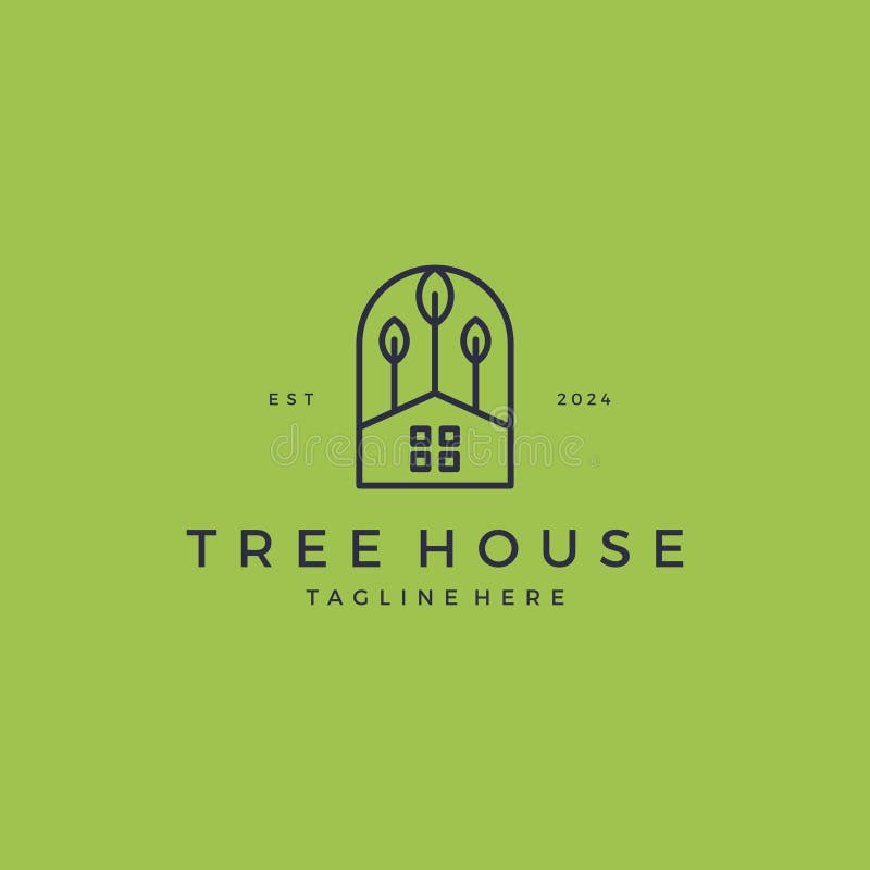 Tree House Line Logo Vector. Organic Home Design Stock Vector ...