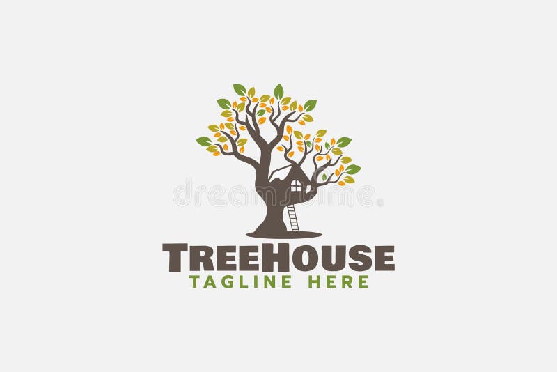 Tree House Logo with a Beautiful Tree House Silhouette Stock Vector ...