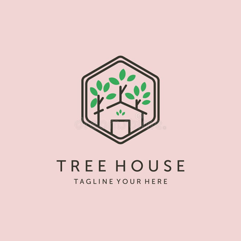 Tree House Template Line Art Logo Vector Symbol Illustration Design ...