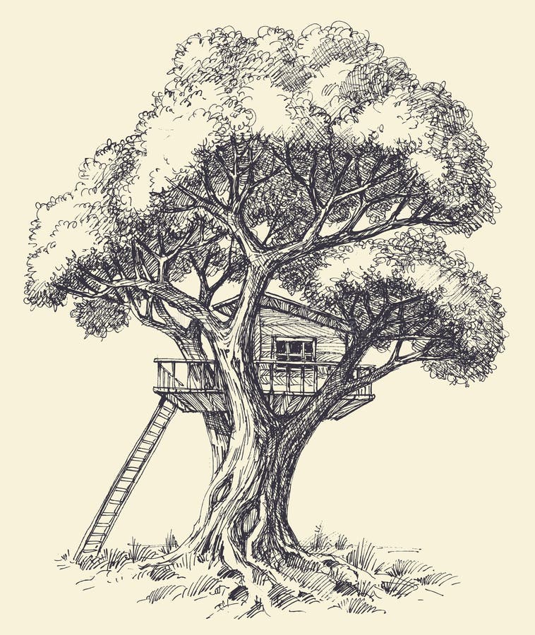 Treehouse. Hand Drawn, Vector Illustration Stock Vector - Illustration ...