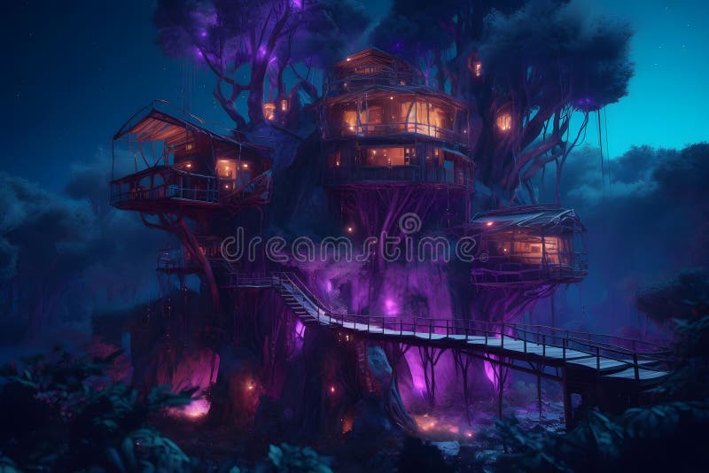 Tree Houses in a Magical Fairytale Forest. Neural Network AI Generated ...