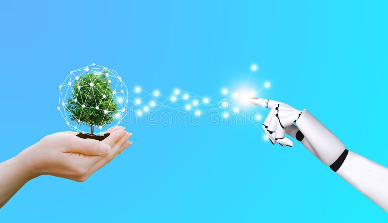 Tree in Human Hand Ecology Technology Robotic Hands Stock Image - Image ...