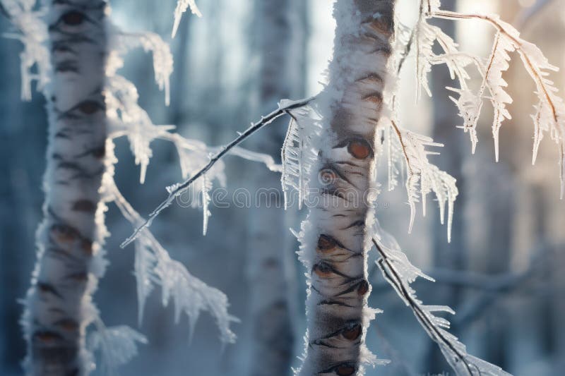 Tree with Ice on it in the Woods with Lot of Snow. Generative AI Stock ...