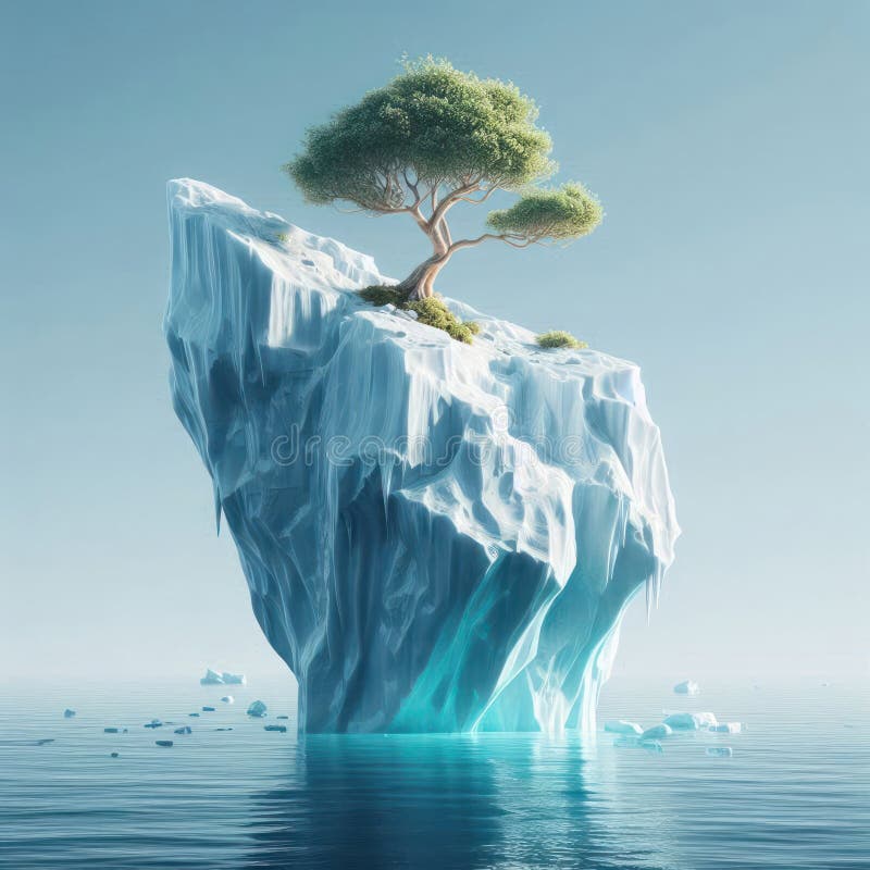 A Tree on an Iceberg in the Ocean. Stock Image - Image of minimalist ...