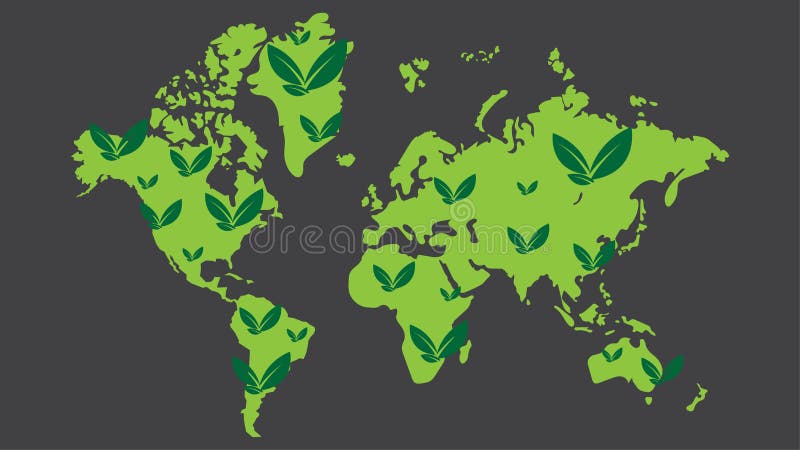 Tree Icon on Green World Map. ECO Concept Stock Illustration ...