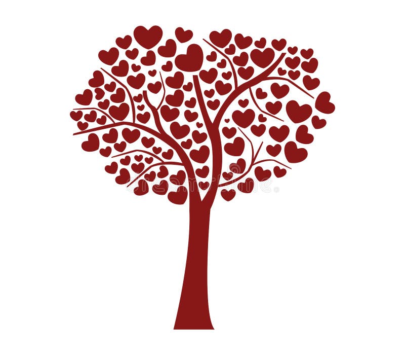 Tree Icon with Hearts Illustrated in Vector on White Background Stock ...