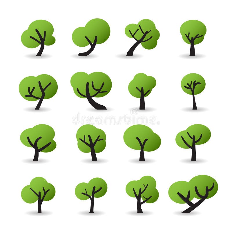 Tree Icon Set with Shadow, Vector Eps10 Stock Vector - Illustration of ...
