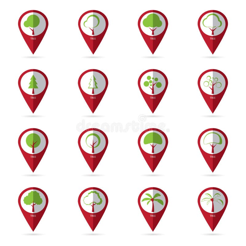 Tree Icons with Location Icon Stock Vector - Illustration of recycle ...