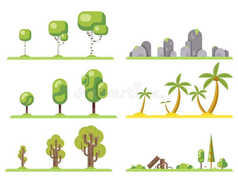 Tree Icons Set Forest Nature Landscape Construction Elements Flat Design Concept Vector ...